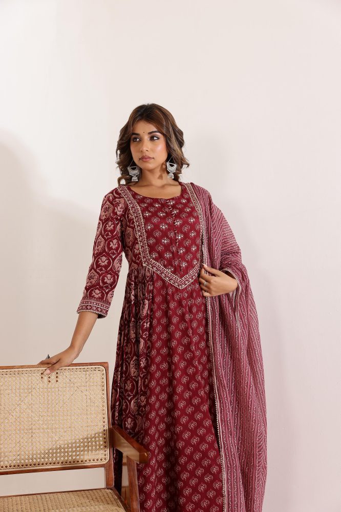 Ruby Heritage Cotton Anarkali Set - Discover a stunning range of women's designer kurtas, suits ...